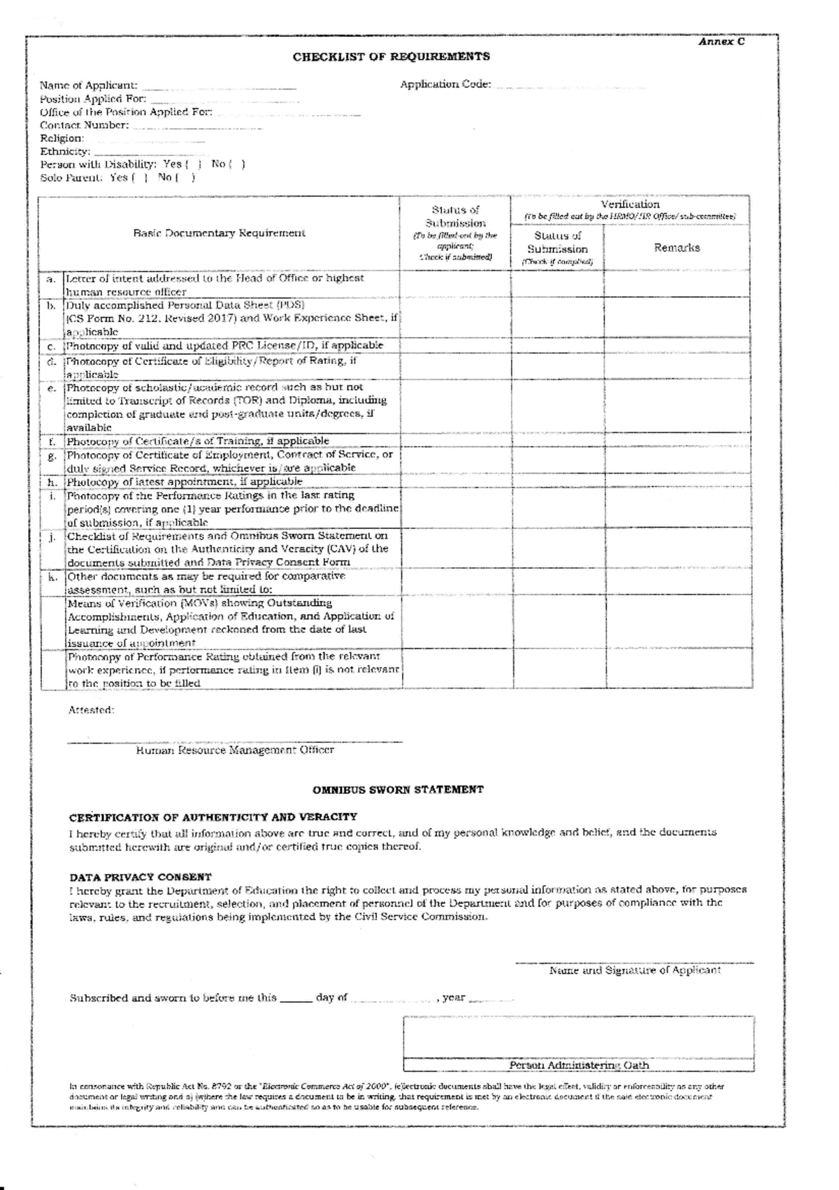 Checklist of Requirements and Omnibus Sworn Statement - CHECKLIST OF ...