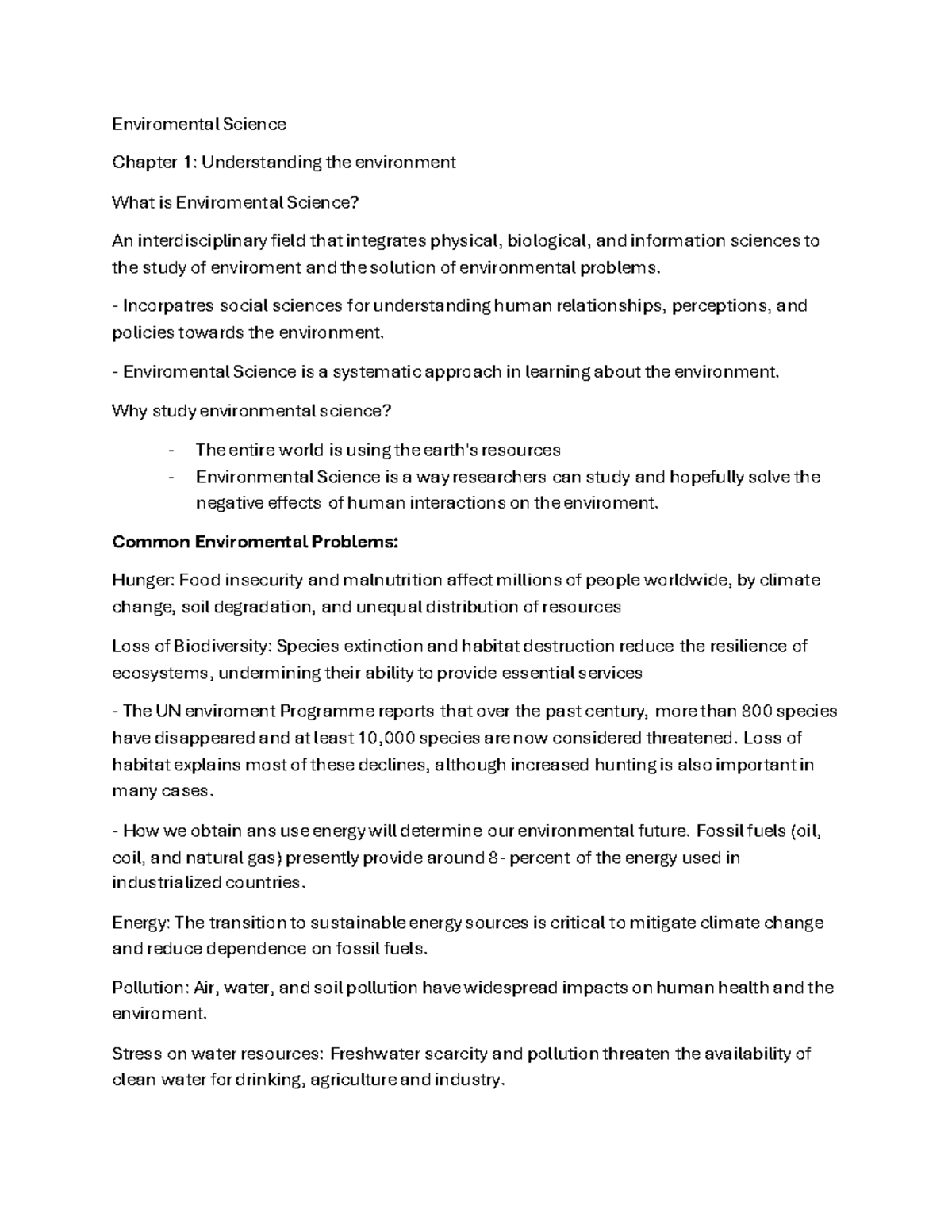 Environmental Science Chapter 1: Understanding Ecological Concepts ...