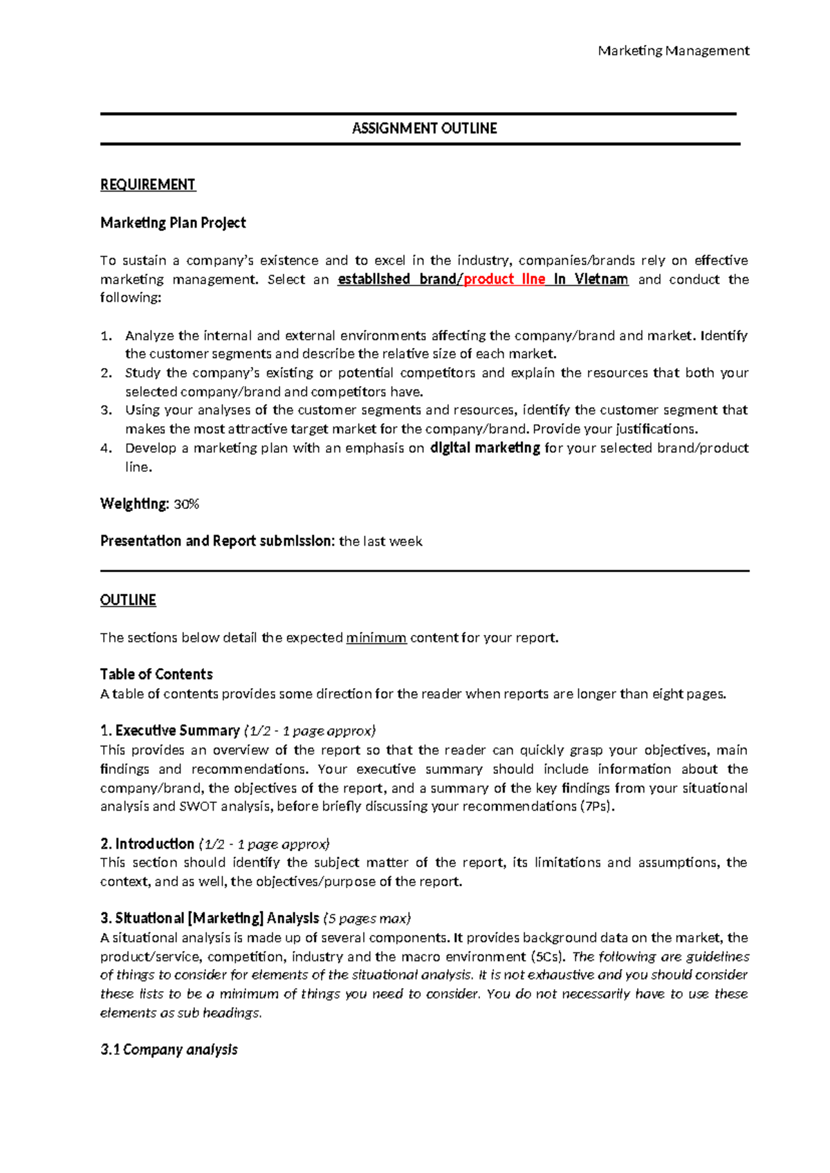 Marketing Plan Project Outline - MMGT 101 - Studocu