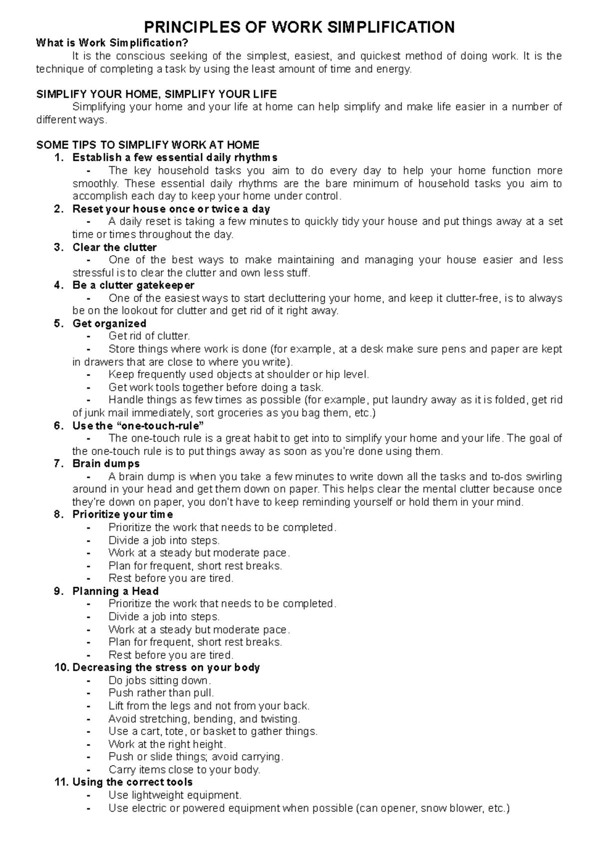 Chapter 3 Principles OF WORK Simplification - PRINCIPLES OF WORK ...