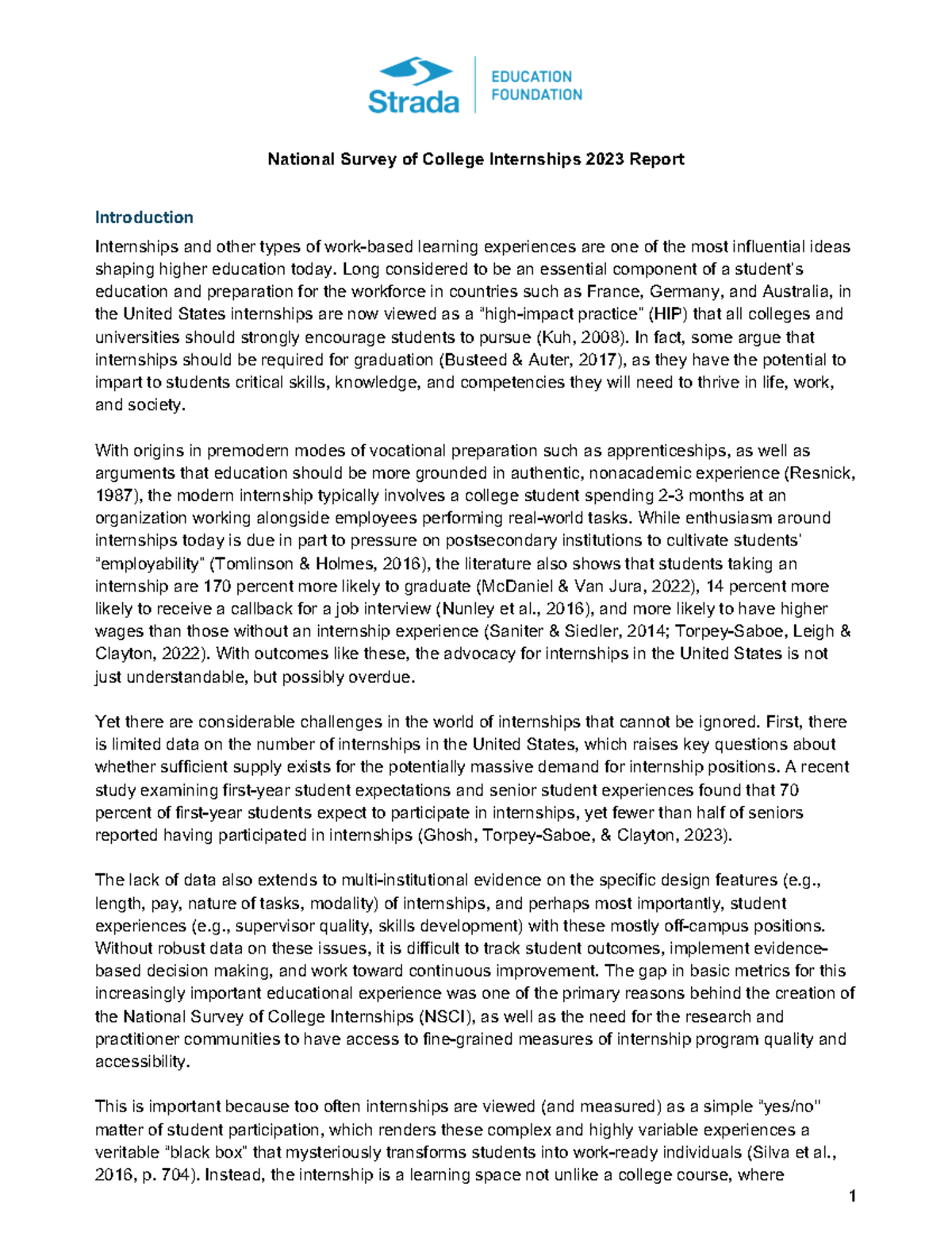 NSCI 2024 Building Better Internships: Key Findings from the National ...