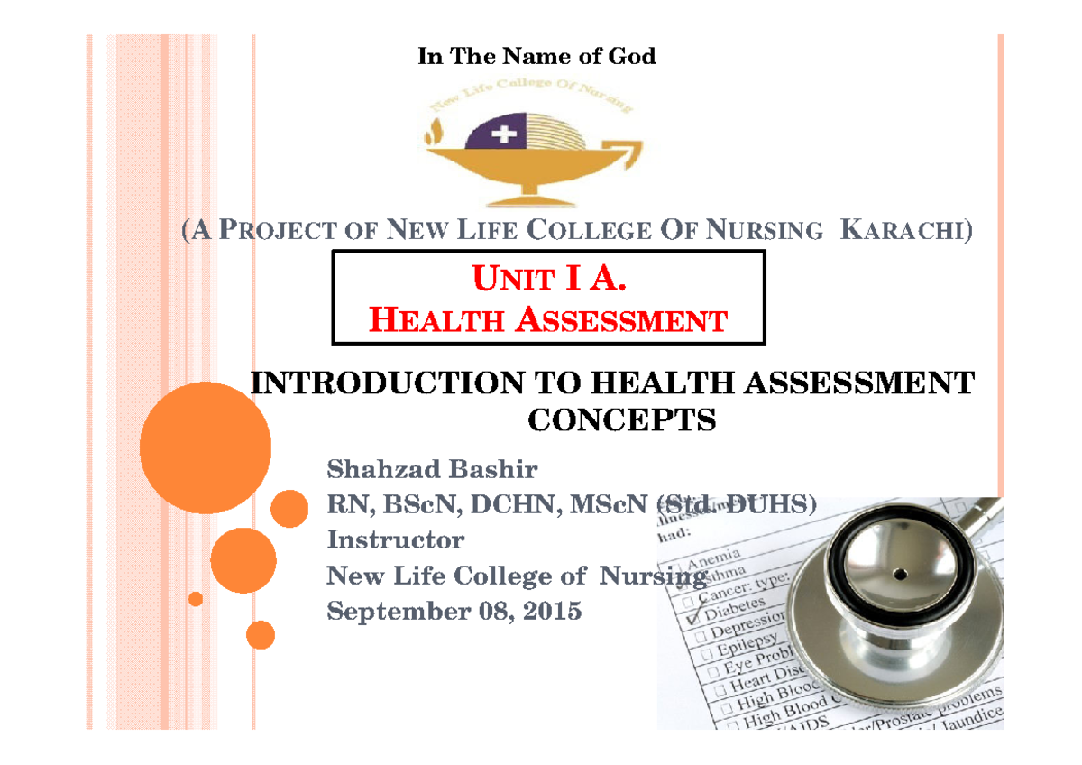 Unit #1 (Introduction to Health Assessment Concepts) - UNIT I A. HEALTH ...