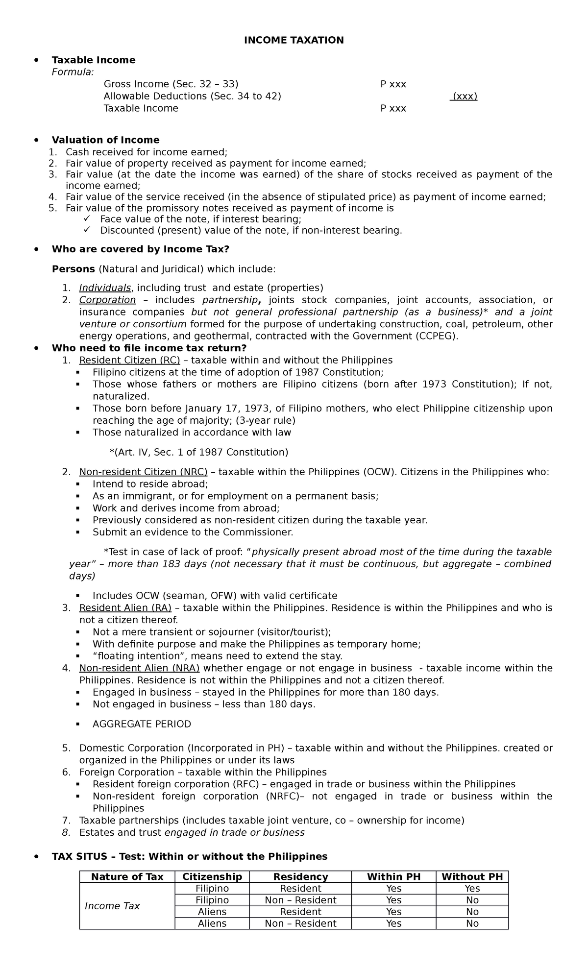Income Taxation - Lecture Notes 1 (Course Code: IT101) - Studocu