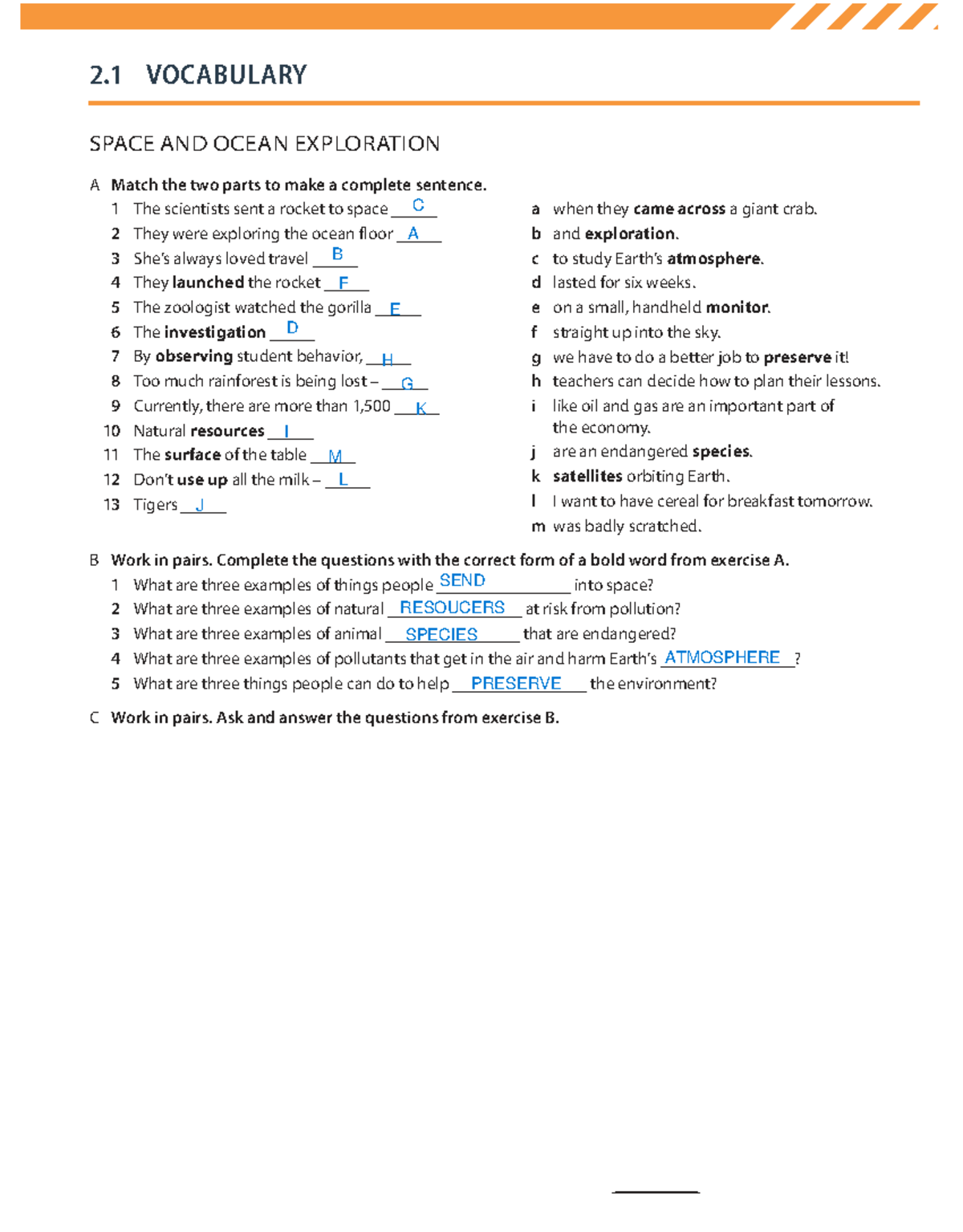 BUS Evolve 5 Lesson Plan 2: Vocabulary on Space & Ocean Exploration ...