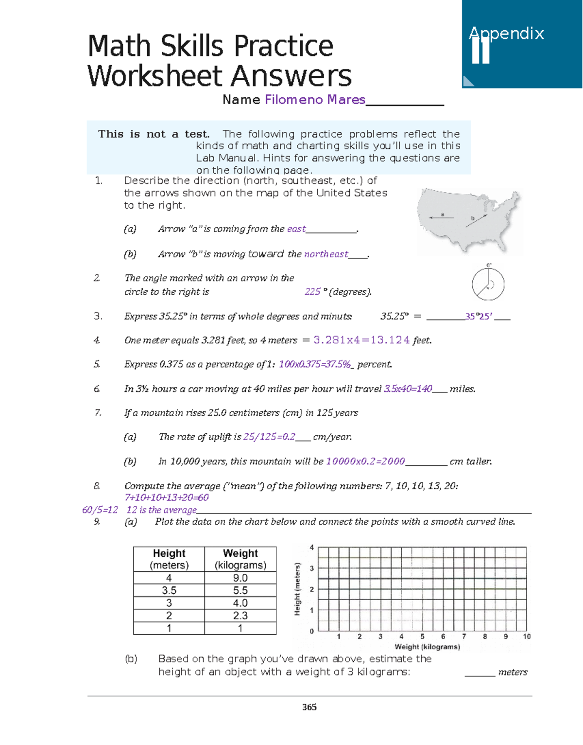 Mares Filomeno math skills - Appendix II Math Skills Practice Worksheet ...