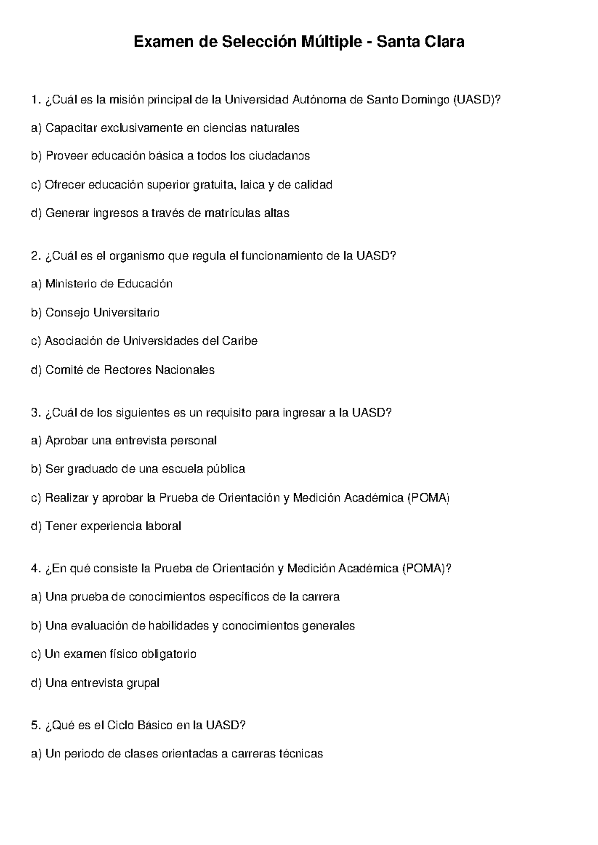 Examen de Selección Múltiple UASD - Orientación Académica - Studocu