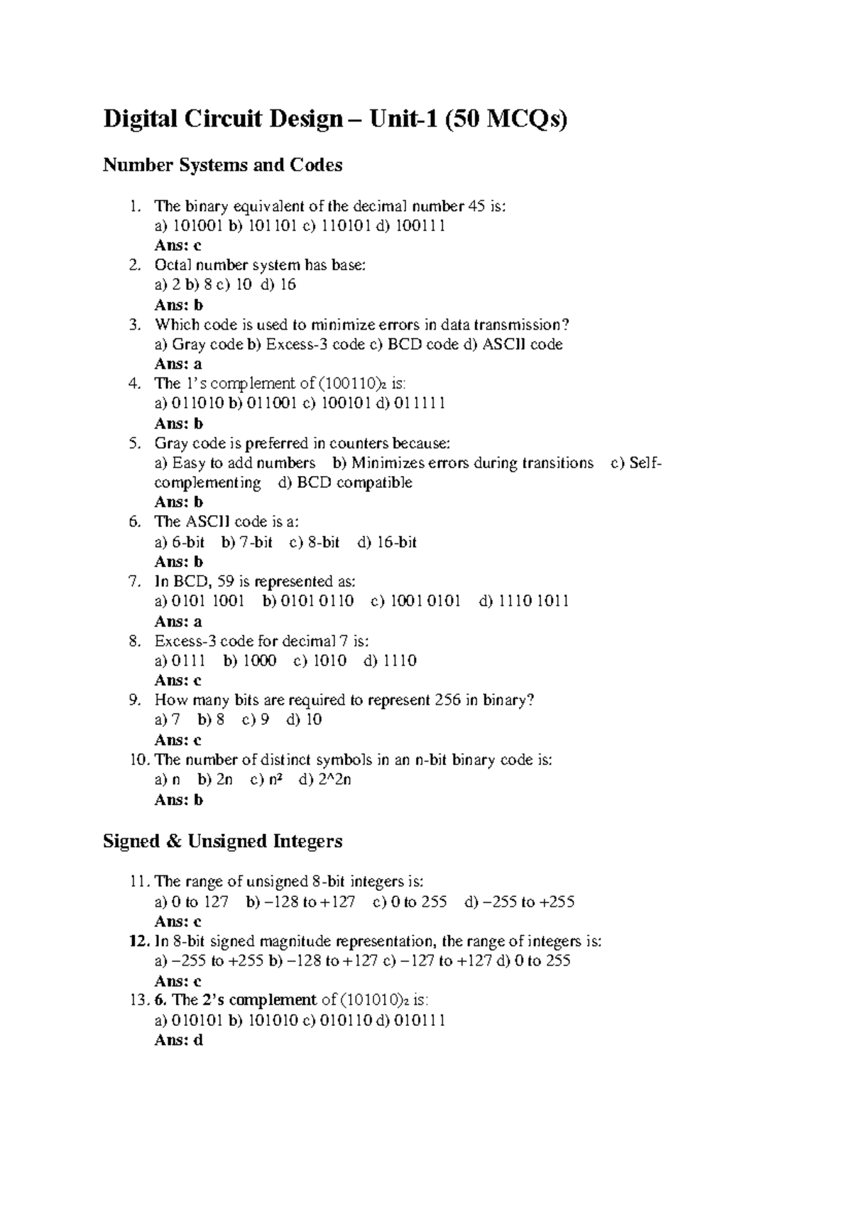 Digital Circuit Design (DCD) - 100 MCQs for ECE 2nd Year Sem 1 - Studocu