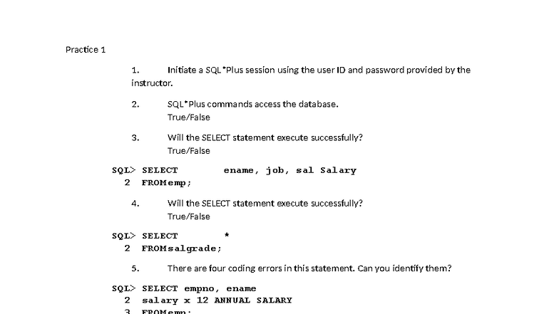 SQL Chapter 1 Practice Problems - SQL 101 - Studocu