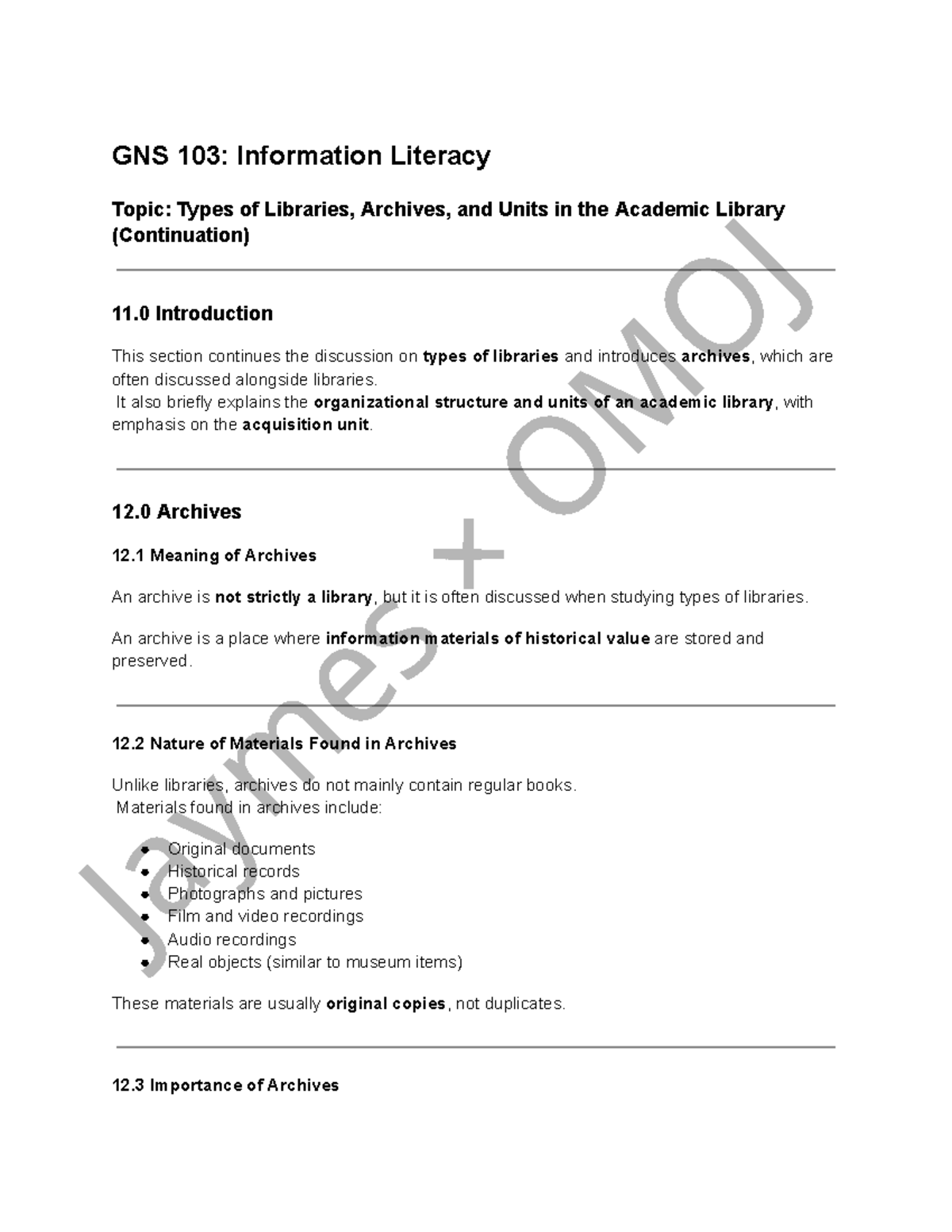GNS 103: Types of Libraries and Archives in Academic Libraries - Studocu