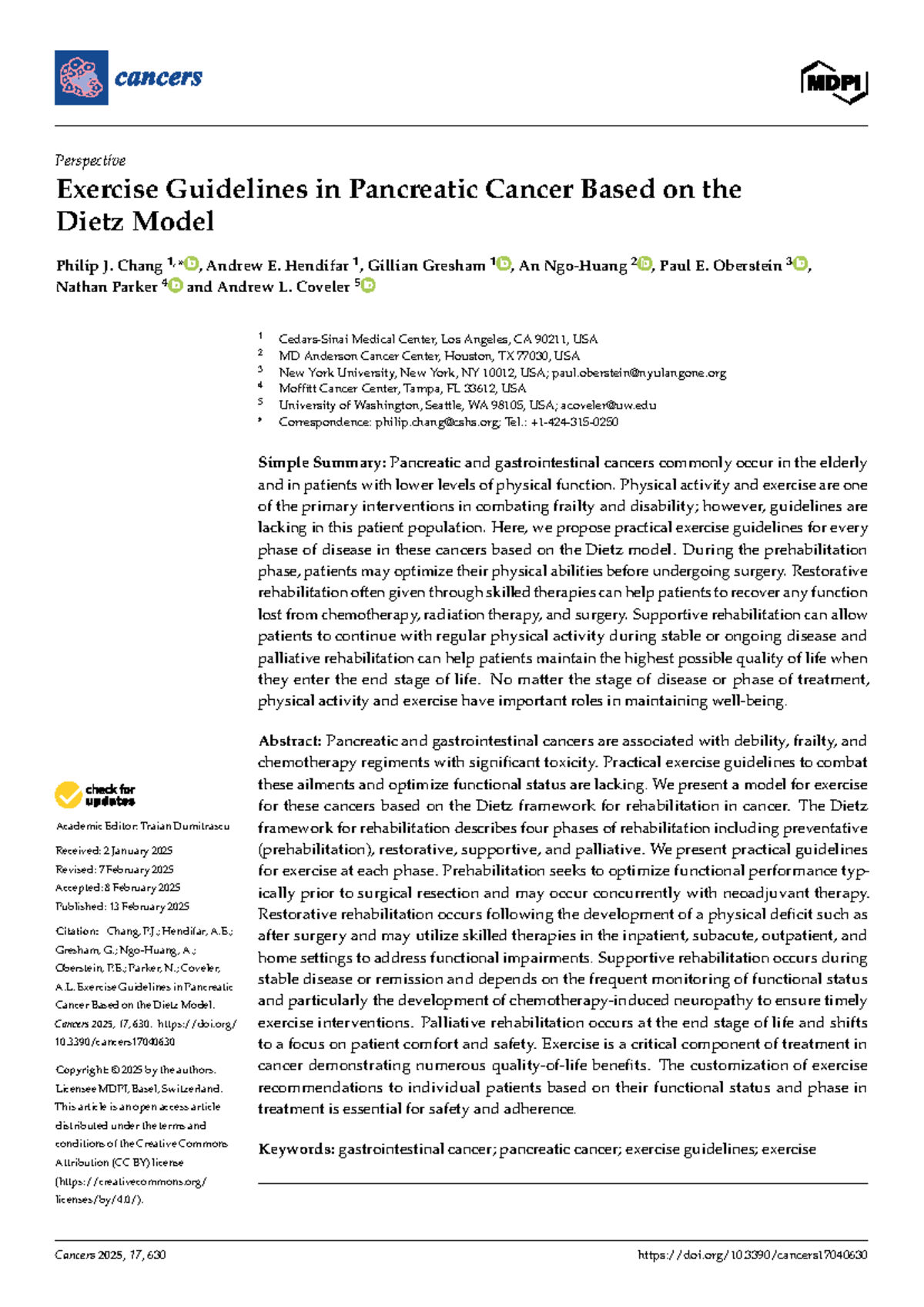 Exercise Guidelines for Pancreatic Cancer: Dietz Model Approach - Studocu
