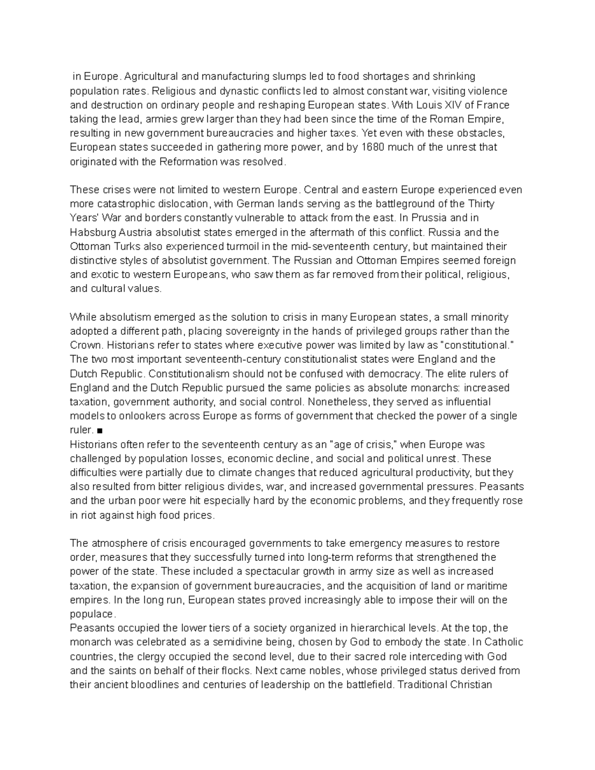 The Impact of the Thirty Years' War and Absolutism in Europe (HIST 101 ...