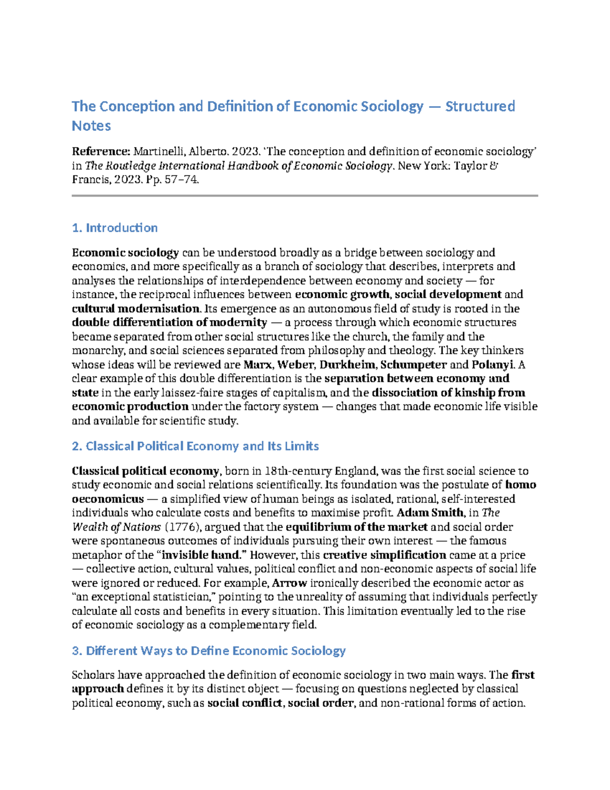Economic Sociology Notes: Conception & Definition (ECO 101) - Studocu