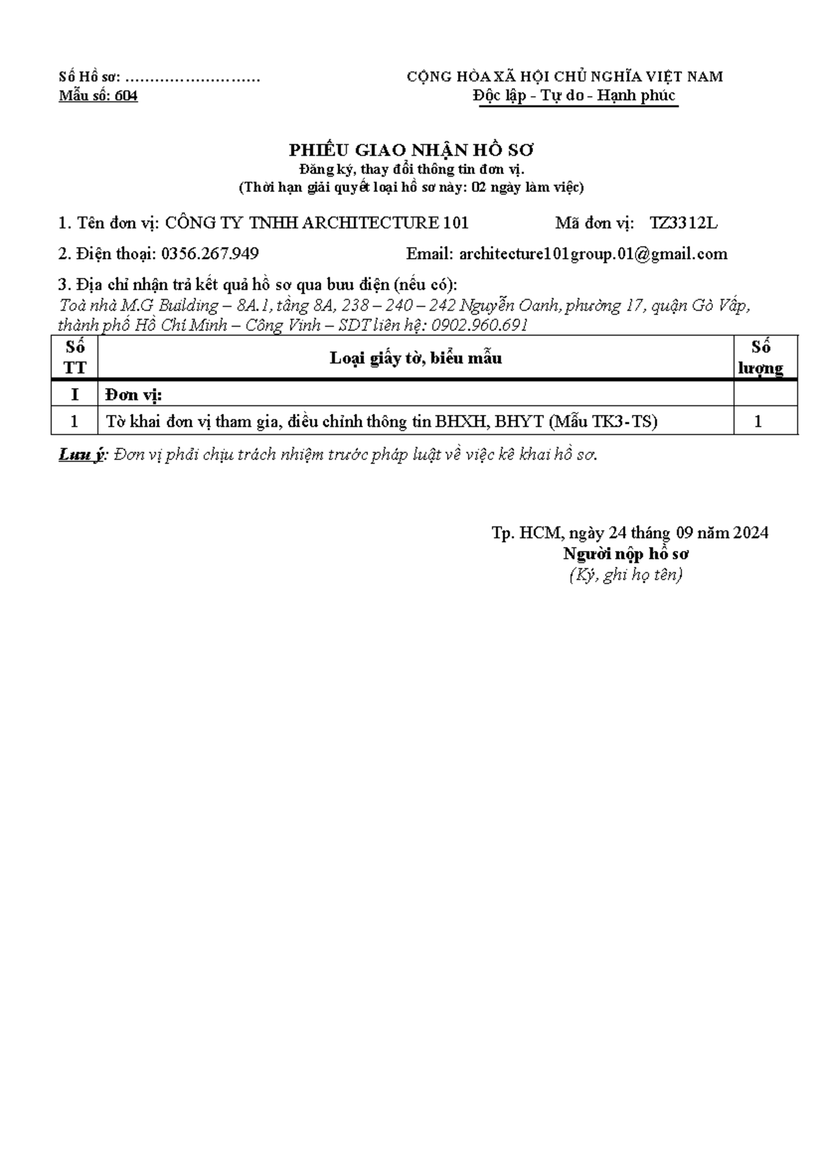 Pgnhs 604 T2 2020 - Phiếu Giao Nhận Hồ Sơ và Thông Tin Đơn Vị - Studocu