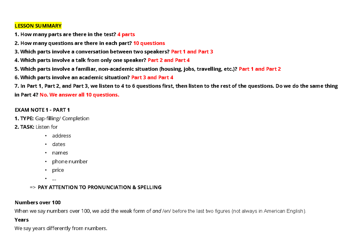 ENG 101 Lesson 1 Listening: Gap-Filling Questions Overview - Studocu