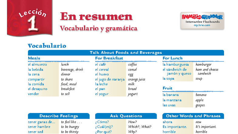 Avancemos 3.1: Vocab & Grammar - Interactive Flashcards - Studocu