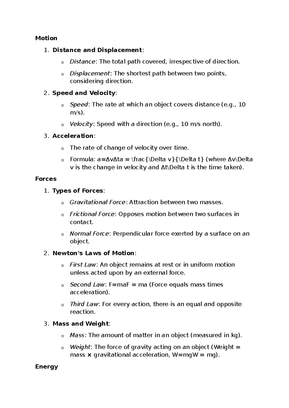 NCEA Level 1 Mechanics - Motion and Forces Study Guidelines - Studocu