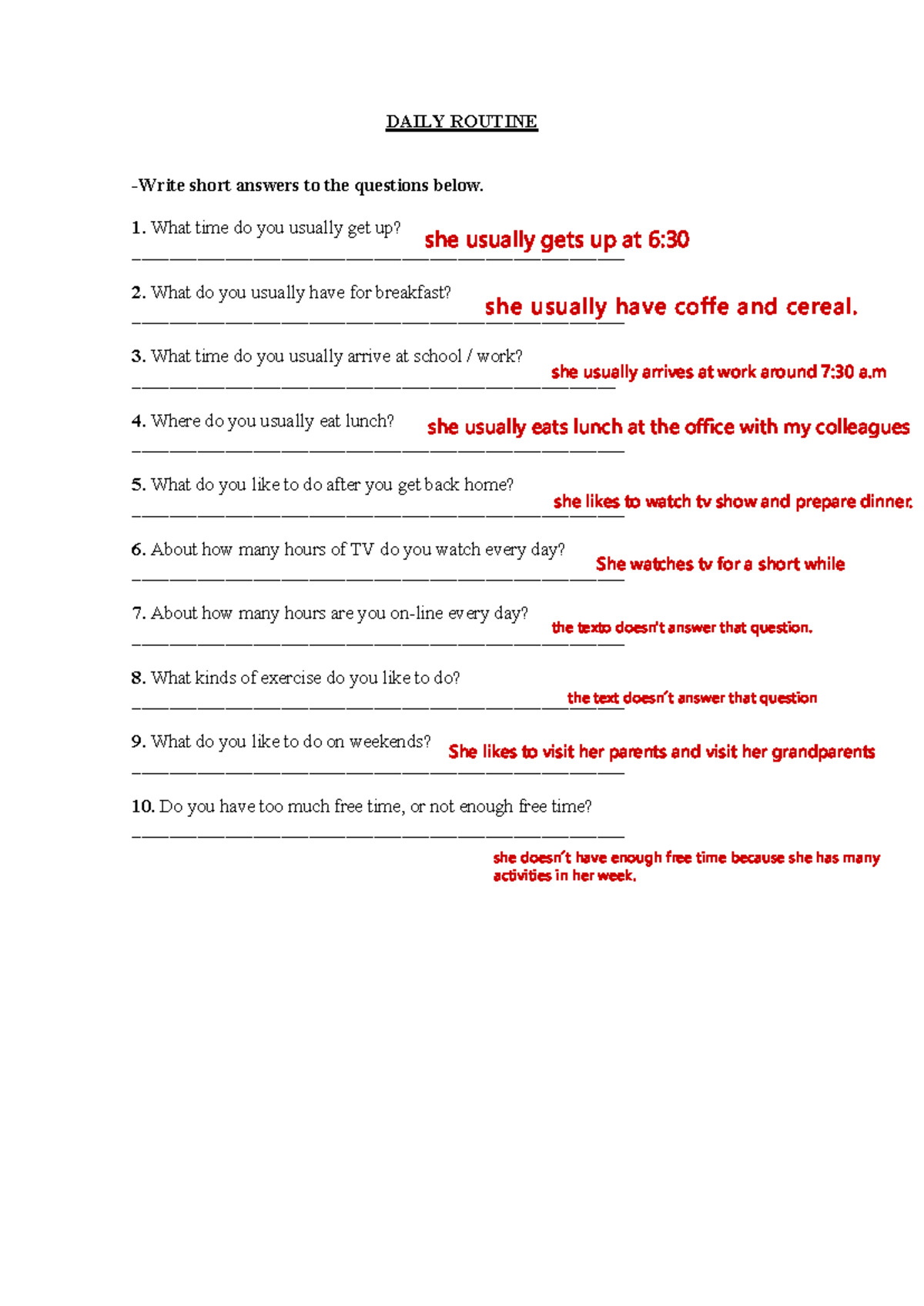 DAILY ROUTINE Q&A - Short Answers and Insights - Studocu