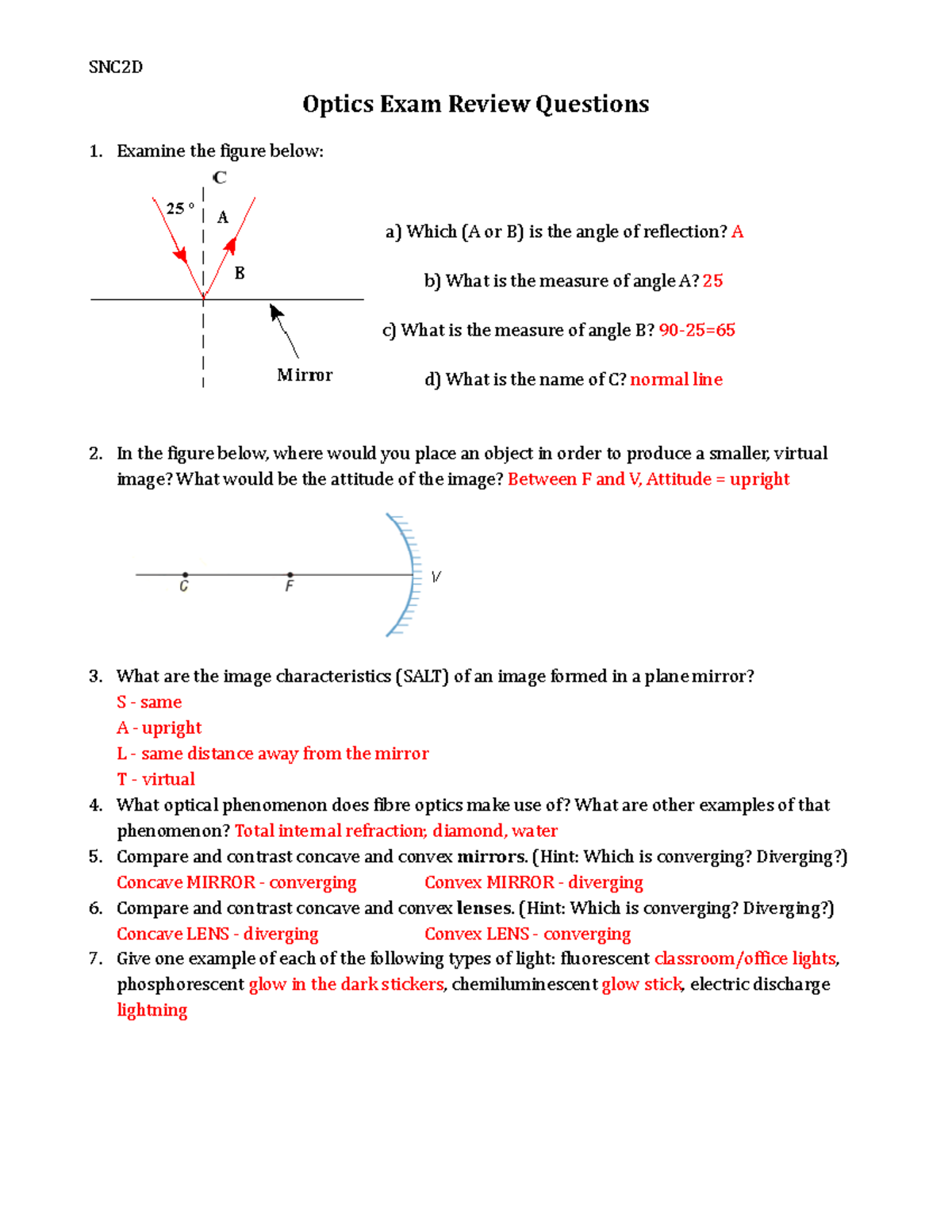 SNC2D Optics Final Exam Review Questions and Answers - Studocu