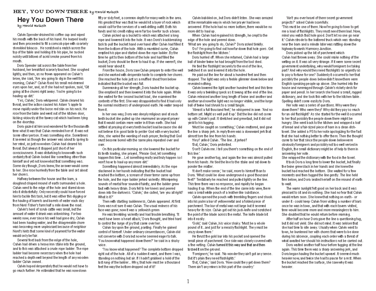 Hey You Down There - A Study of Human Desperation and Discovery - Studocu