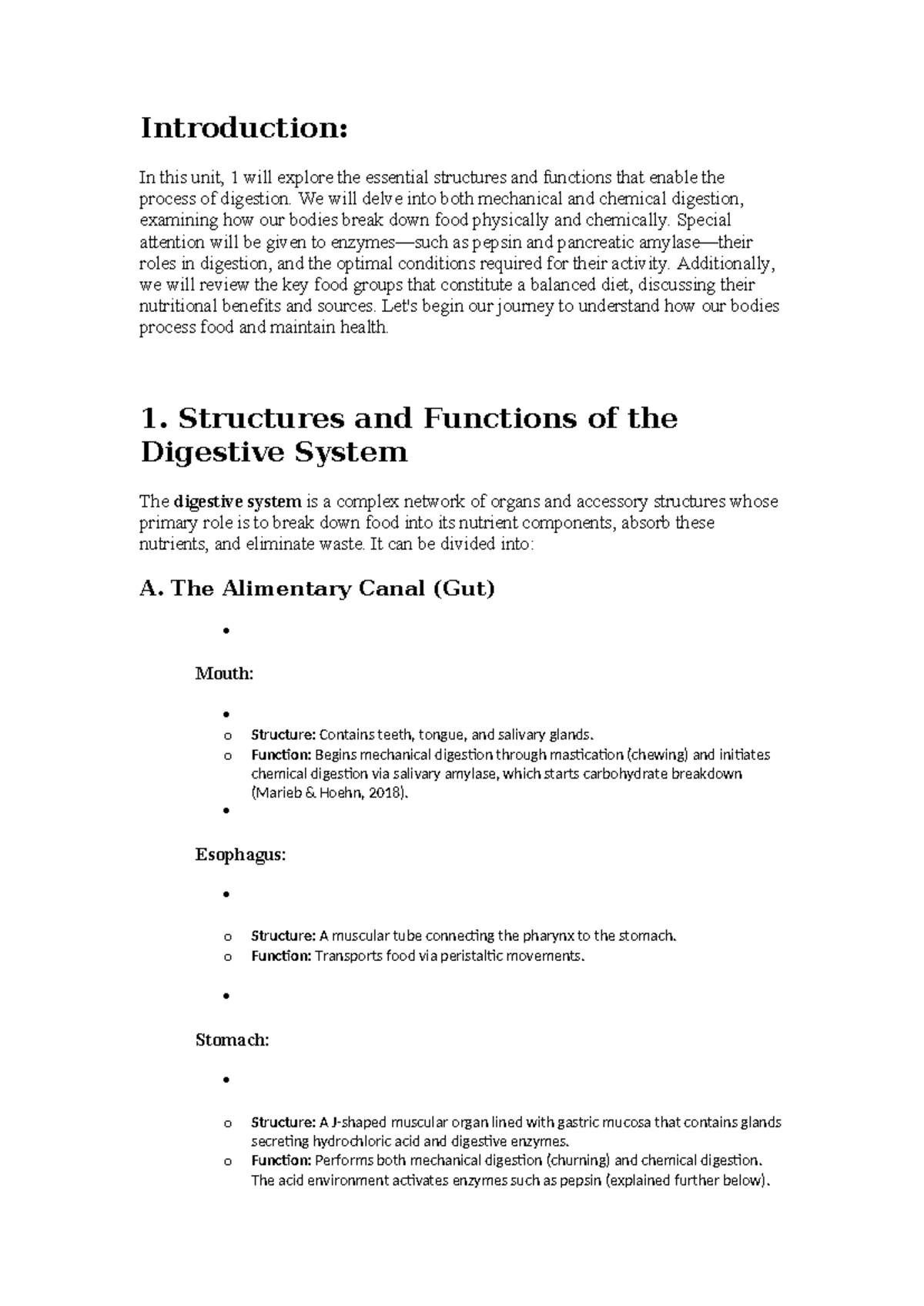 Unit 11: Human Nutrition & Digestive System Draft Overview - Studocu