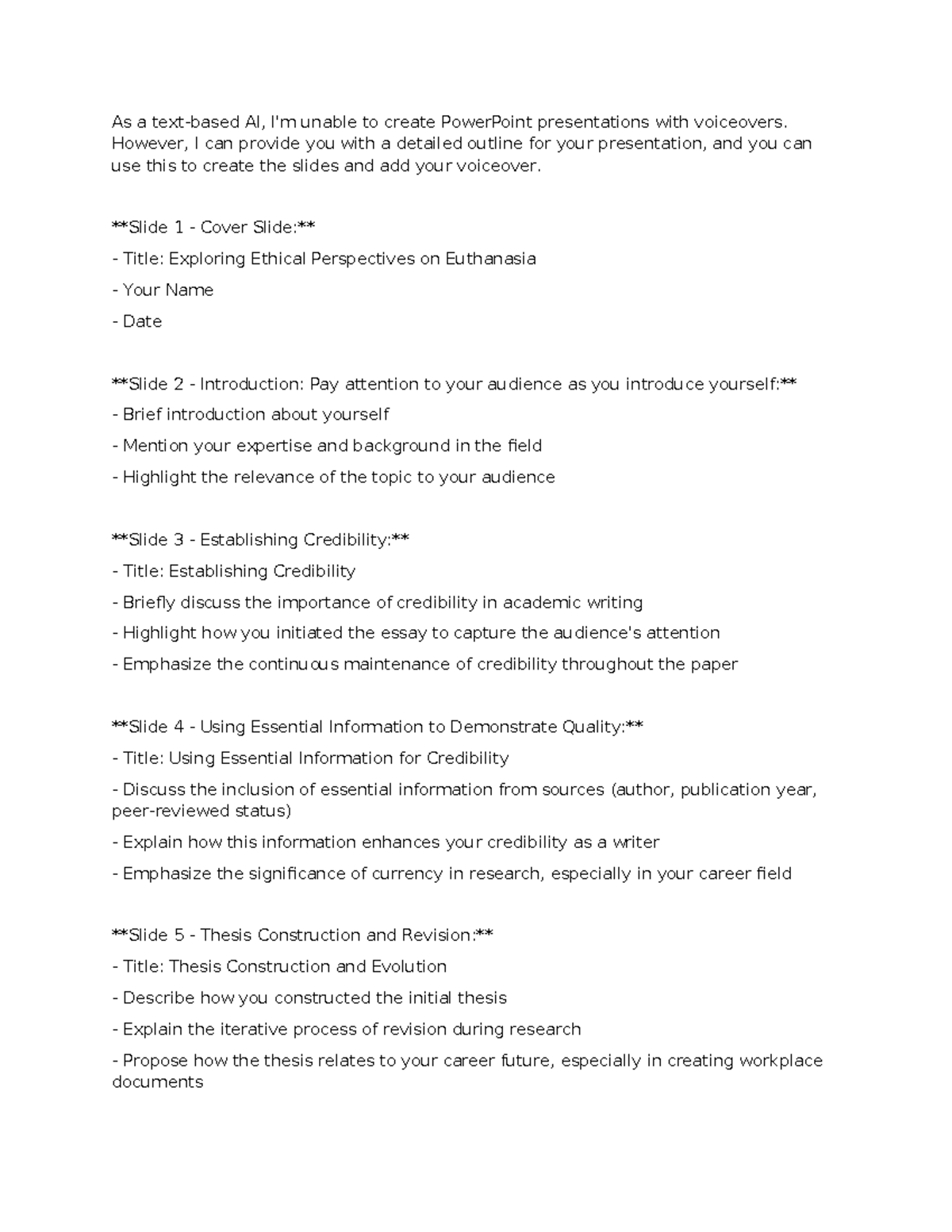 PP Outline - As a text-based AI, I'm unable to create PowerPoint ...