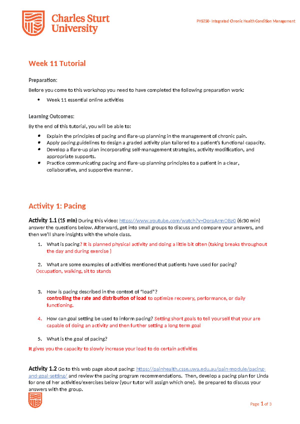 Week 11 PHS350 Tutorial: Pacing & Planning for Chronic Pain Management ...