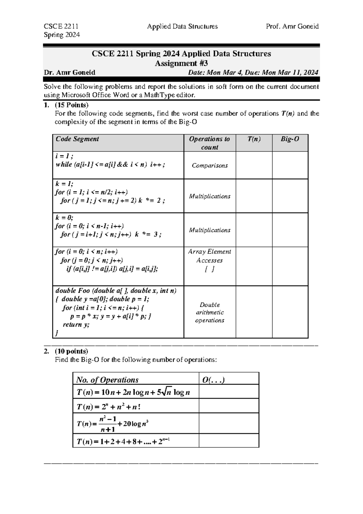 CSCE 2211 Spring 2024 Applied Data Structures Assignment 3 Analysis ...