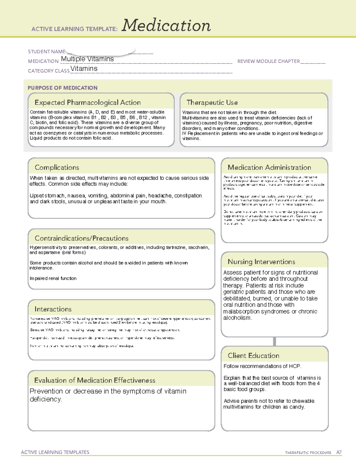 Vitamins Medication Review Template (Final Exam) - Studocu