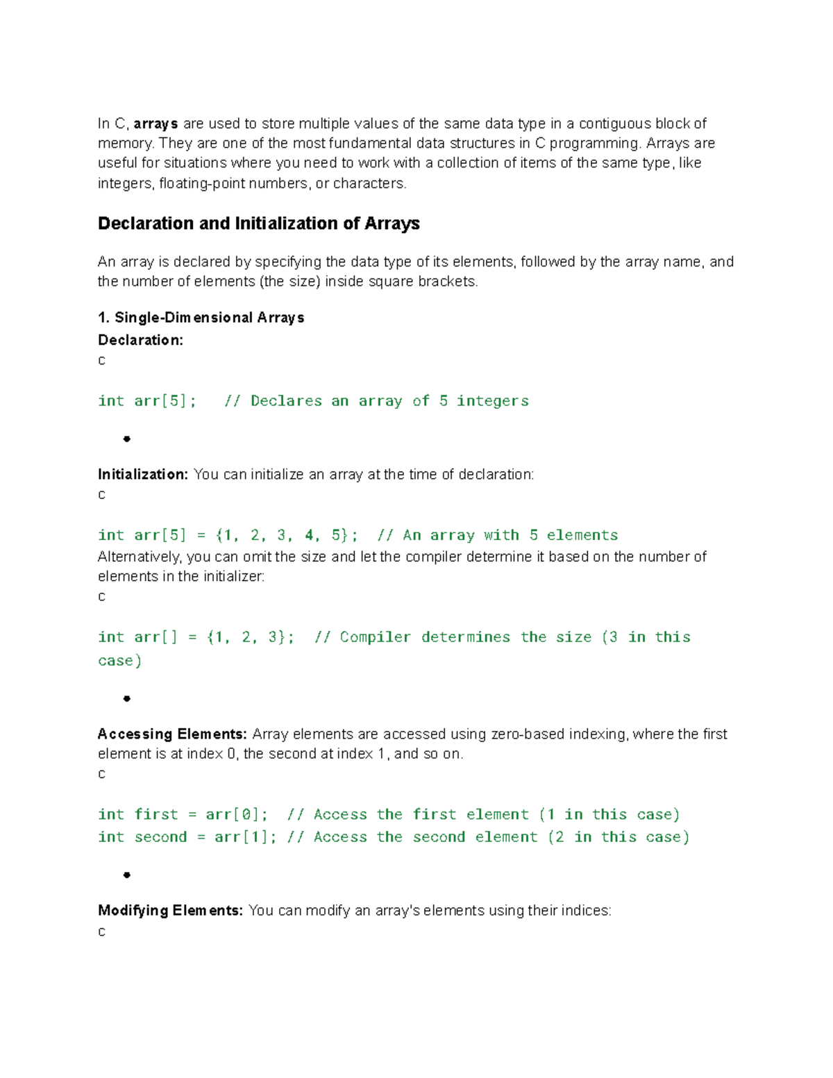 Arrays - In C, arrays are used to store multiple values of the same ...