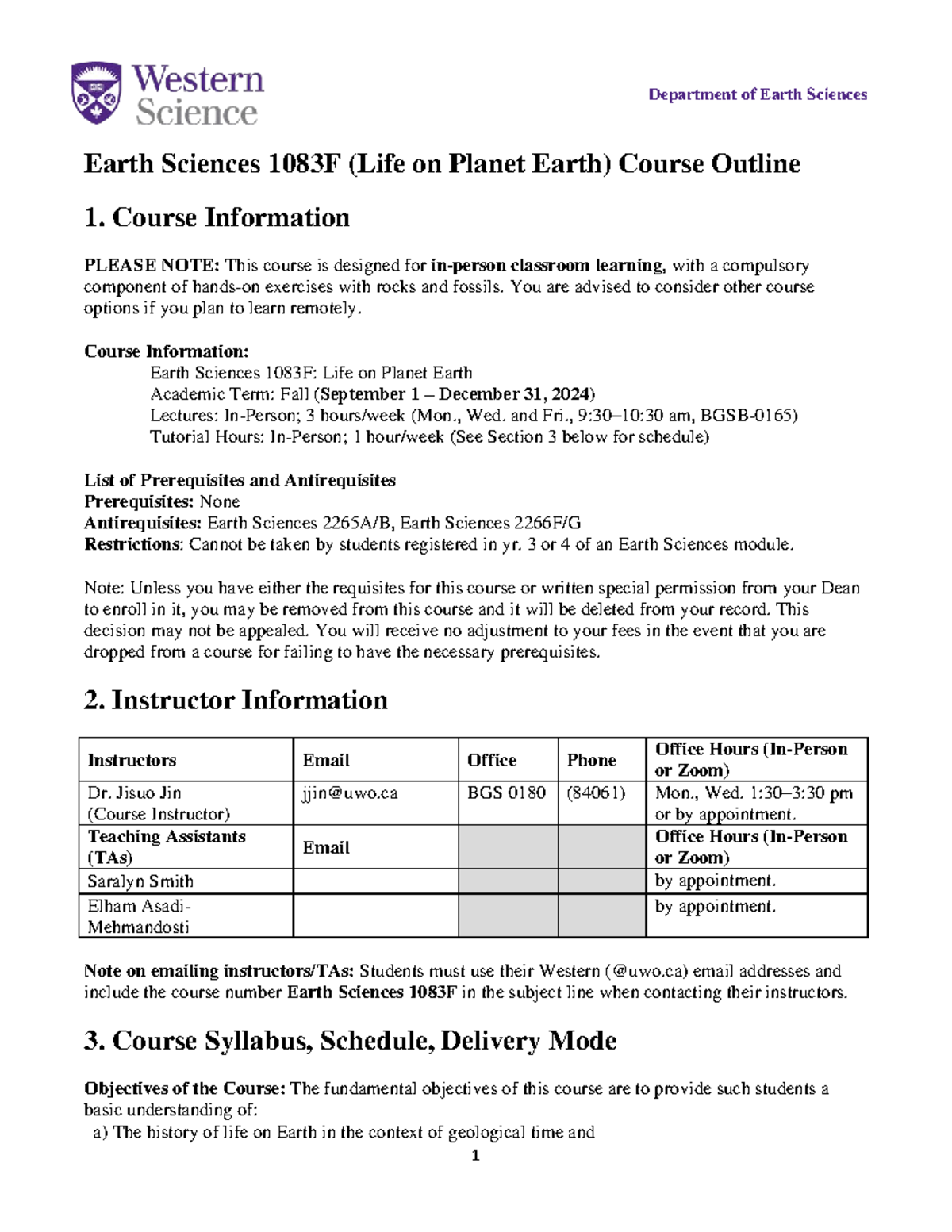 Earth Sciences 1083F Syllabus: Life on Planet Earth Course Outline 2024 ...