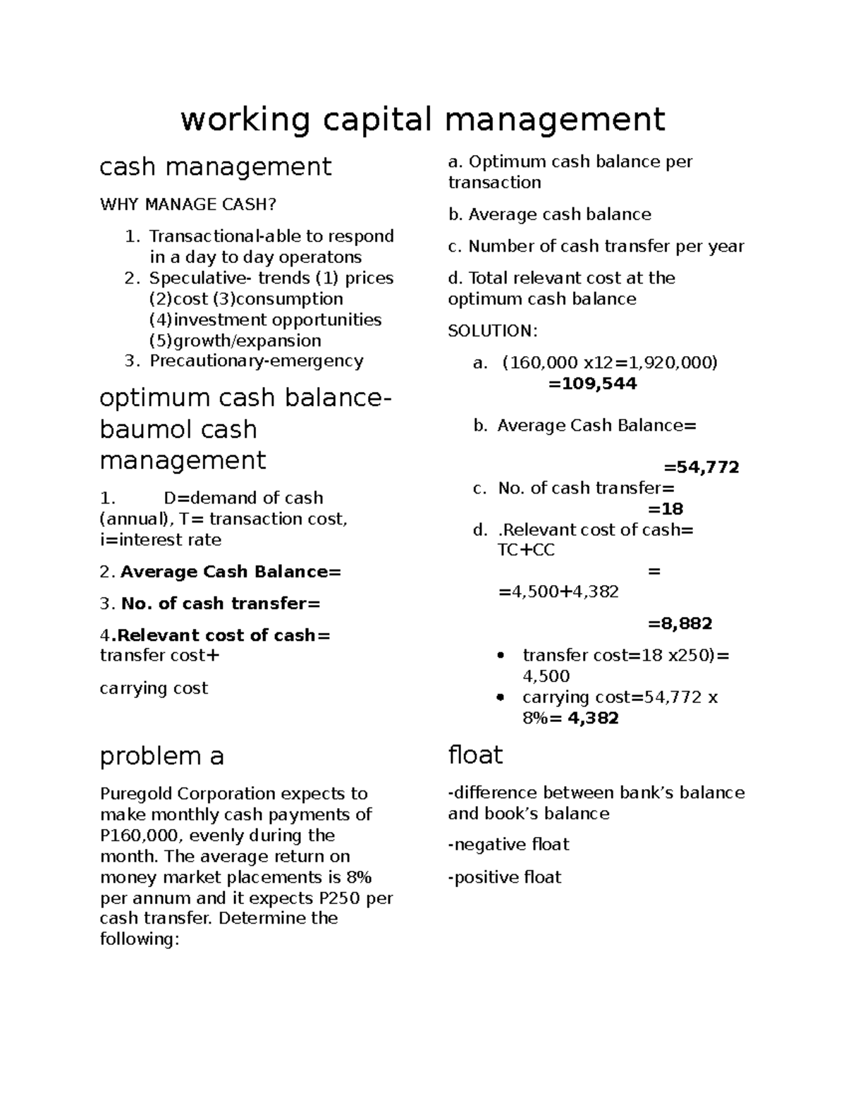 Working Capital Management Notes (FIN 300) - Studocu