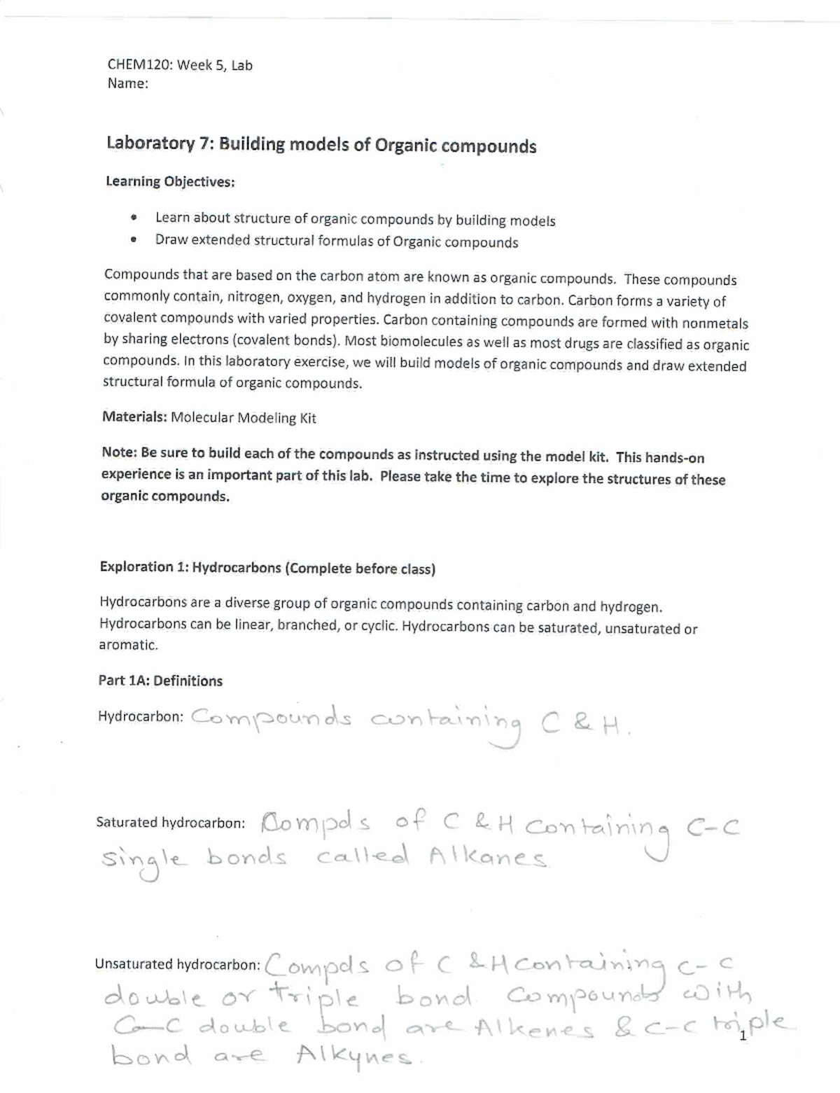 Chem 120 Answer key for Laboratory assignmet week 5 -6 - CHEM120: Week ...