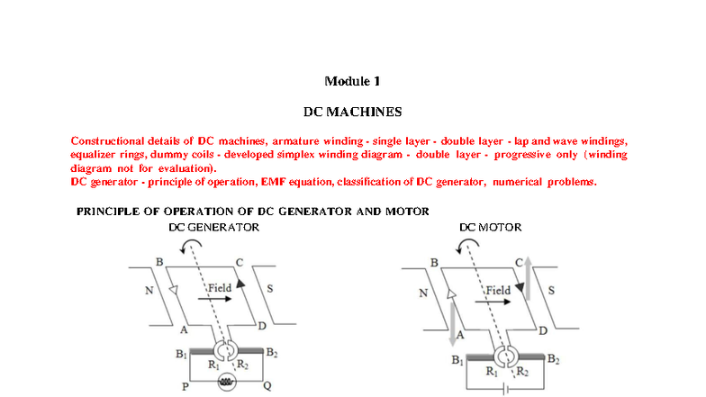 Machines Module 1 notes - Module 1 DC MACHINES Constructional details ...