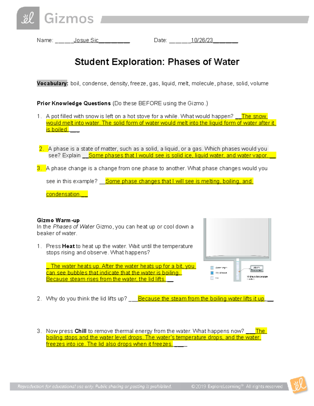 Phases of Water Exploration Gizmo (Gizmo Activity) - Studocu