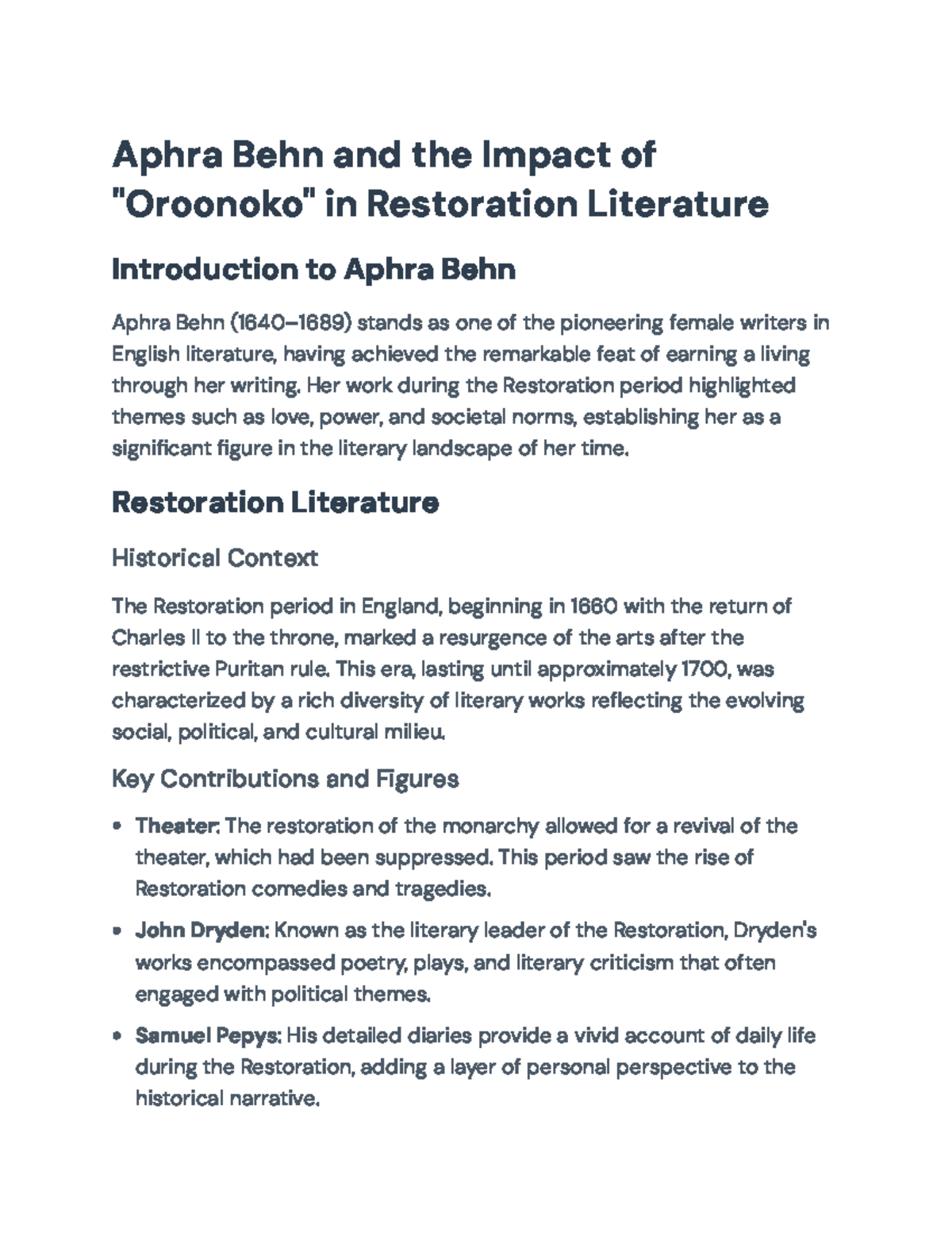 Aphra Behn's "Oroonoko": A Study of Slavery in Restoration Literature ...