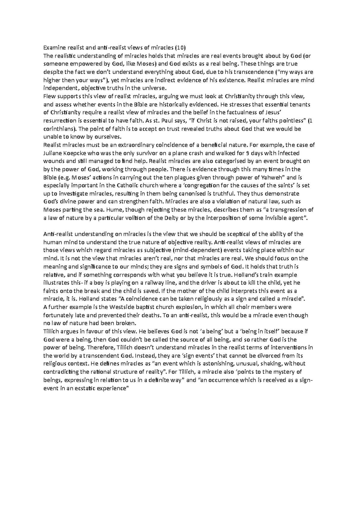 PHIL 202: Realist vs Anti-Realist Perspectives on Miracles - Studocu