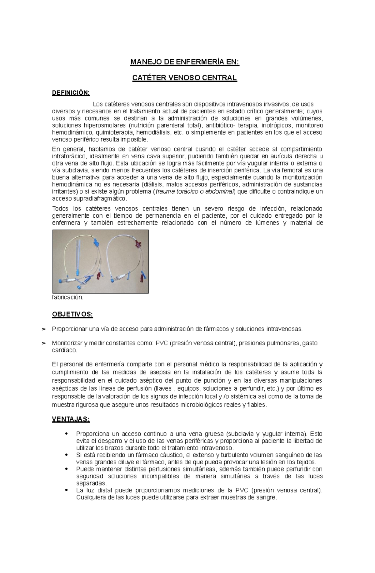 GUIA Manejo DE CVC y PVC - Apuntes 1,6 - MANEJO DE ENFERMERÍA EN ...