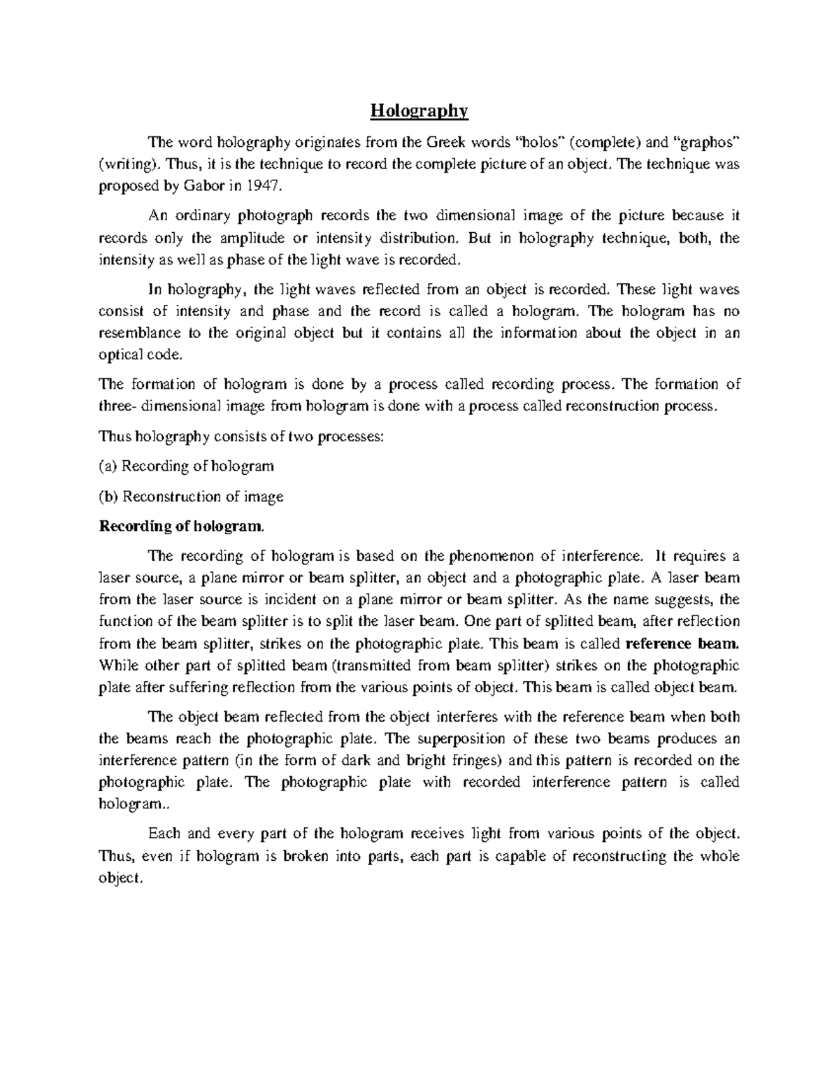 Physics holography - Holography The word holography originates from the ...