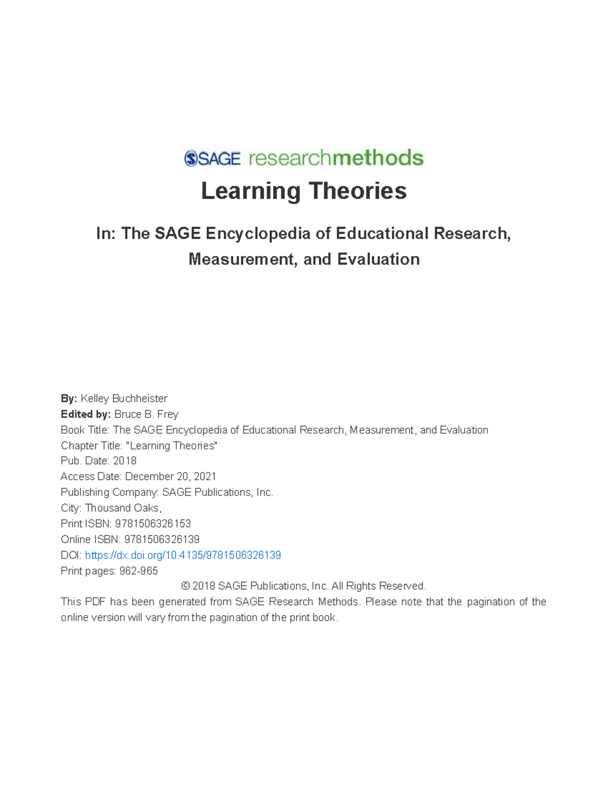 Learning Theories: Overview & Instructional Implications in Education - Studocu
