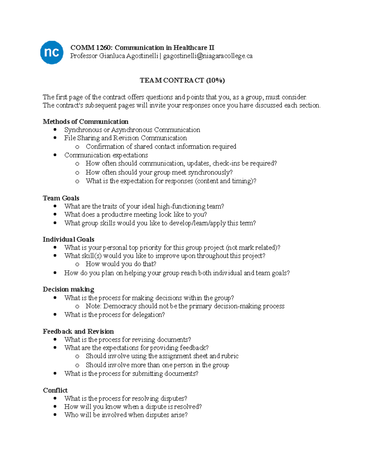 COMM 1260: Team Contract for Group Project in Communications - Studocu