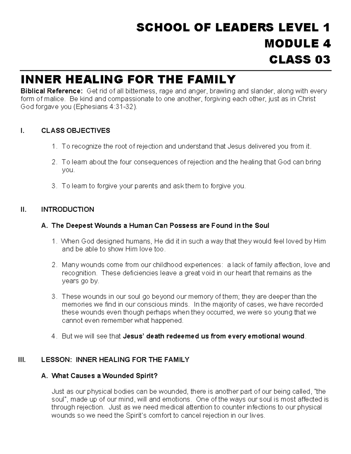 Student module 04 class 03 inner healing - SCHOOL OF LEADERS LEVEL 1 MODULE 4 CLASS 03 INNER ...
