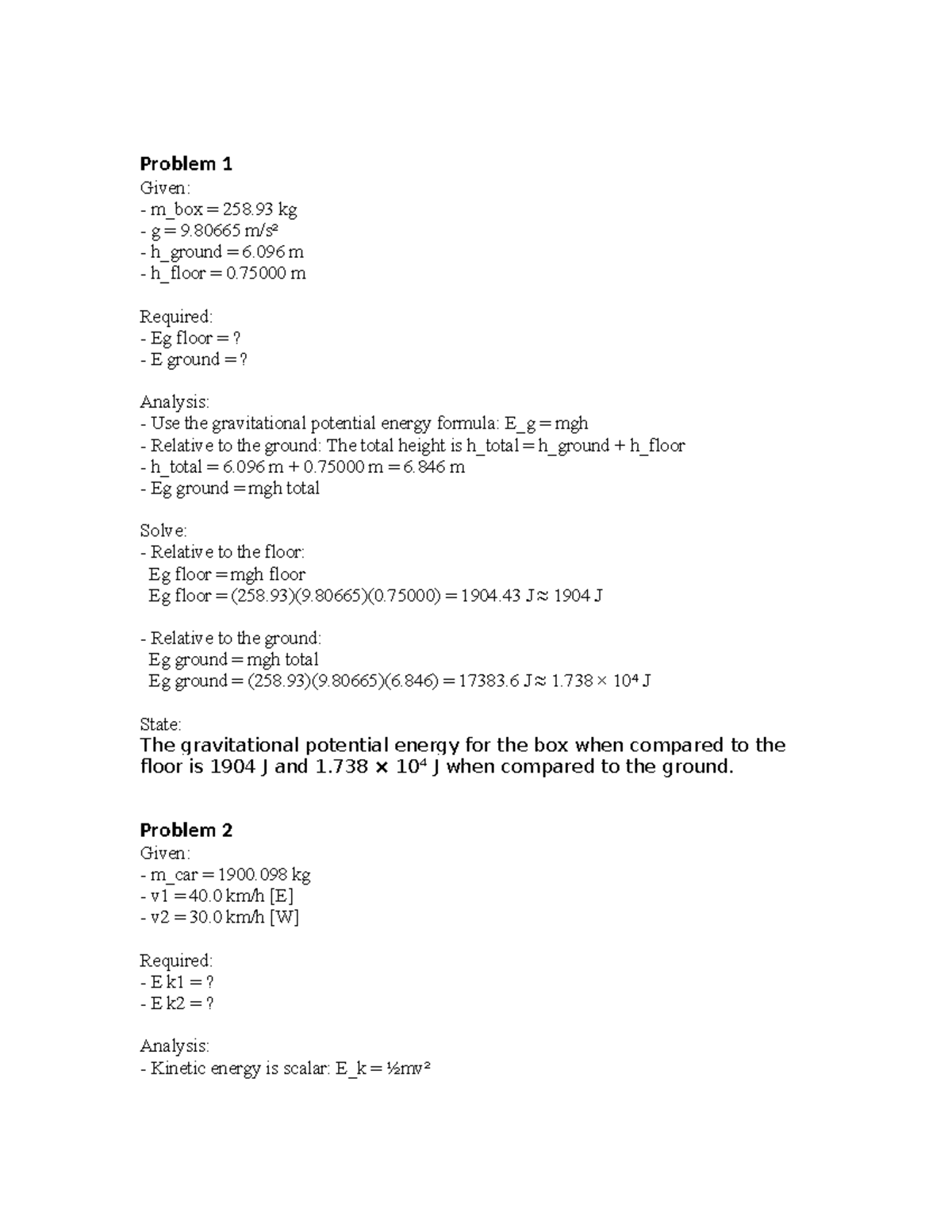 Unit 2.5 Assignment: Gravitational & Kinetic Energy Problems - Studocu