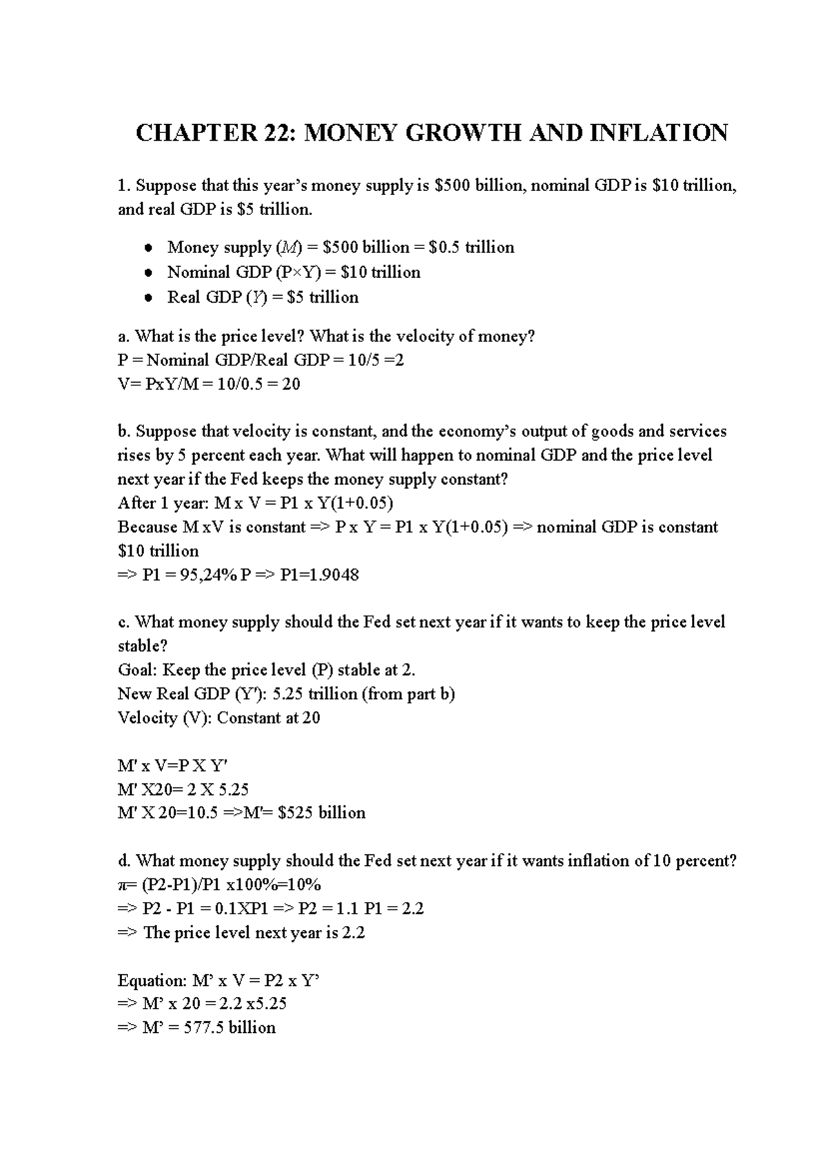 CHAPTER 22: MONEY GROWTH AND INFLATION - AS/AG Analysis - Studocu