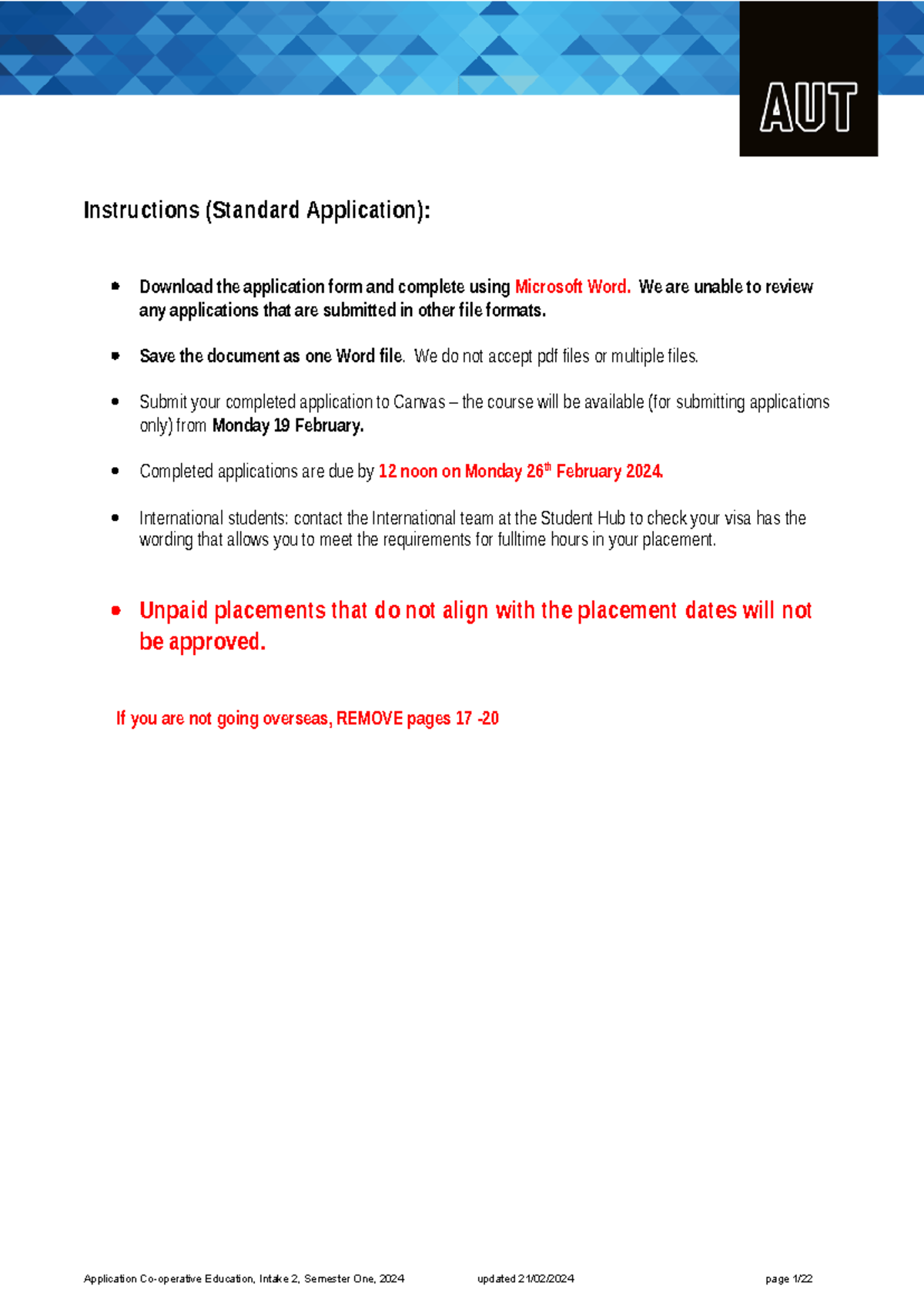 Standard Application Form for Co-op Ed Capstone Experience 2024 - Studocu