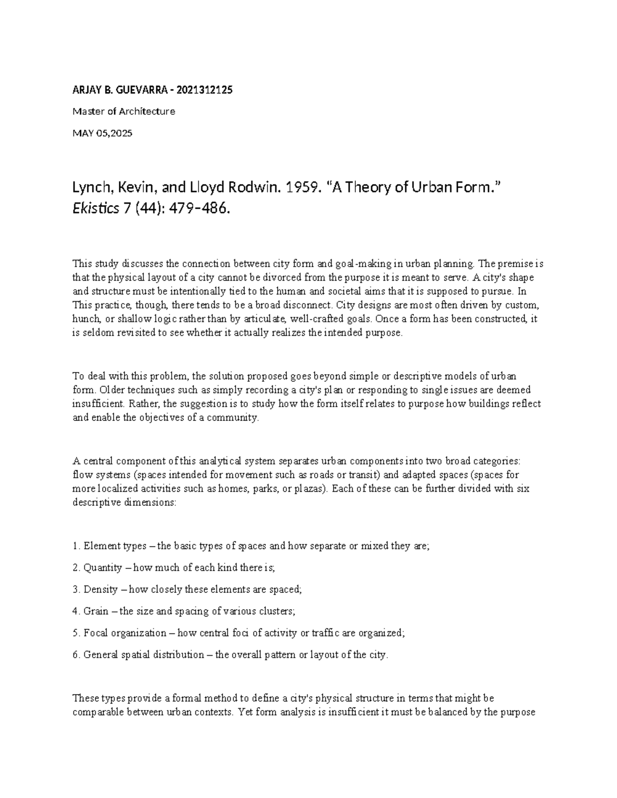 Annotation: Theory of Urban Form - ARJAY B. GUEVARRA 2021312125 - Studocu