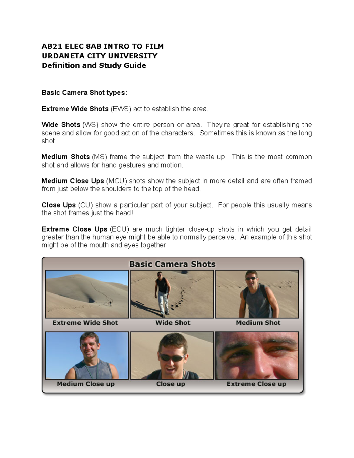 Basic Camera Shots - AB21 ELEC 8AB INTRO TO FILM URDANETA CITY ...