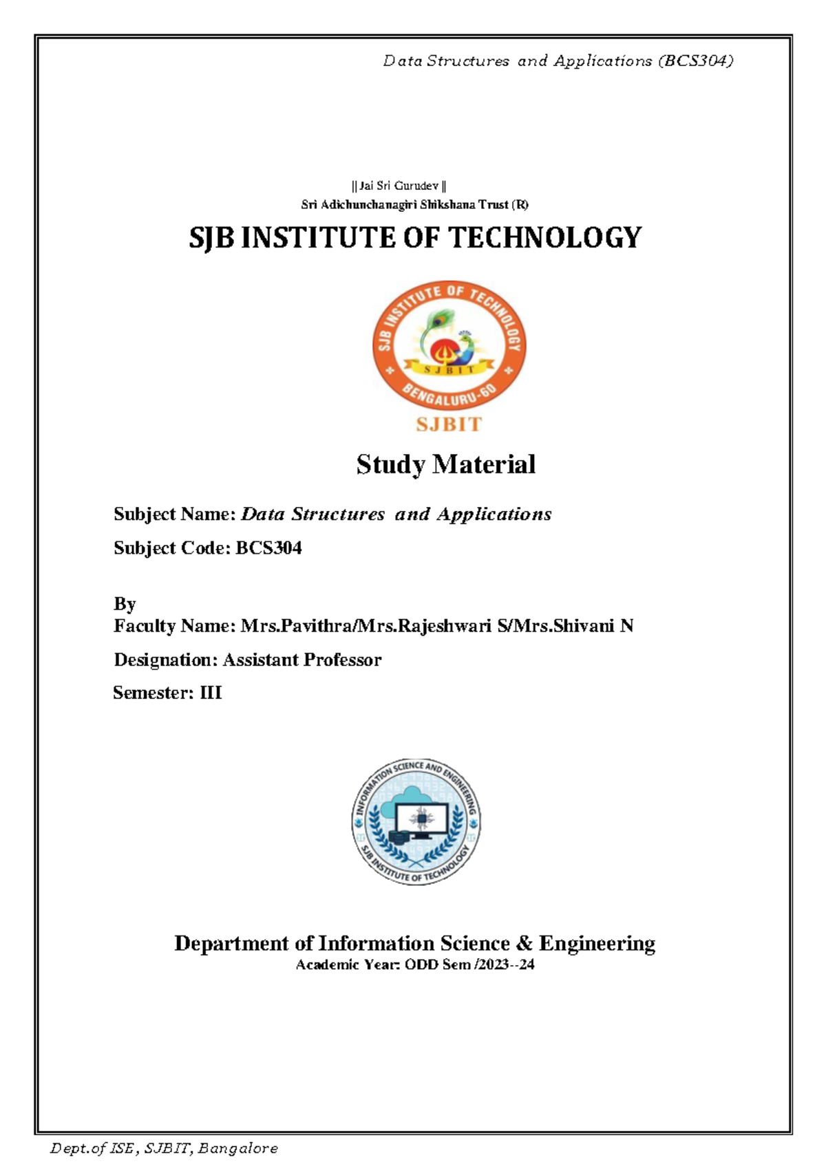 Data Structures and Applications (BCS304) Module 1 Study Notes - Studocu