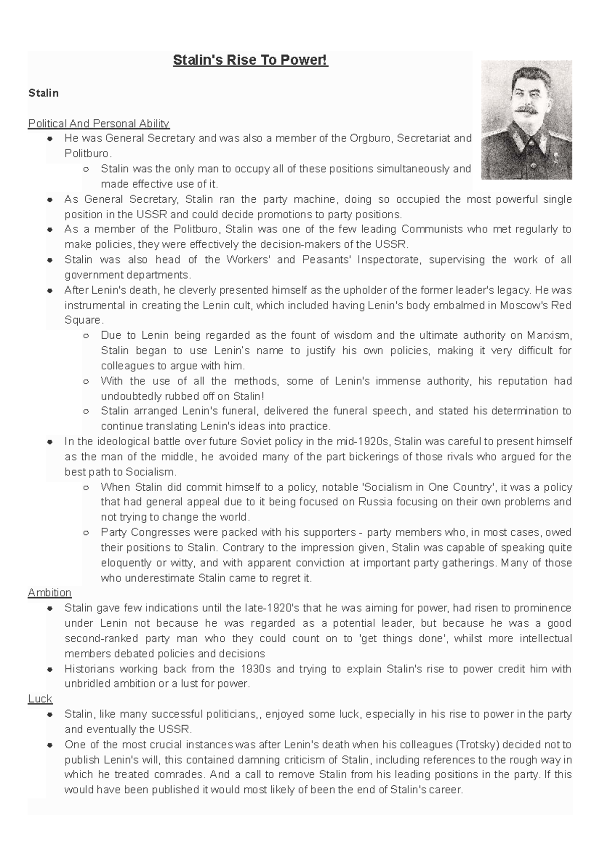 Stalin's rise to power: Political strategies and personal ambitions ...