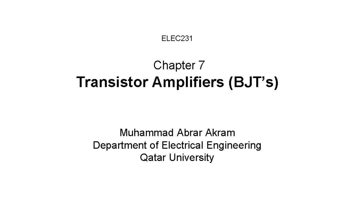 ELEC231 EDC Chapter 7 Amplifiers Mosfest Modified - ELEC Electronics Devices and Circuits ...