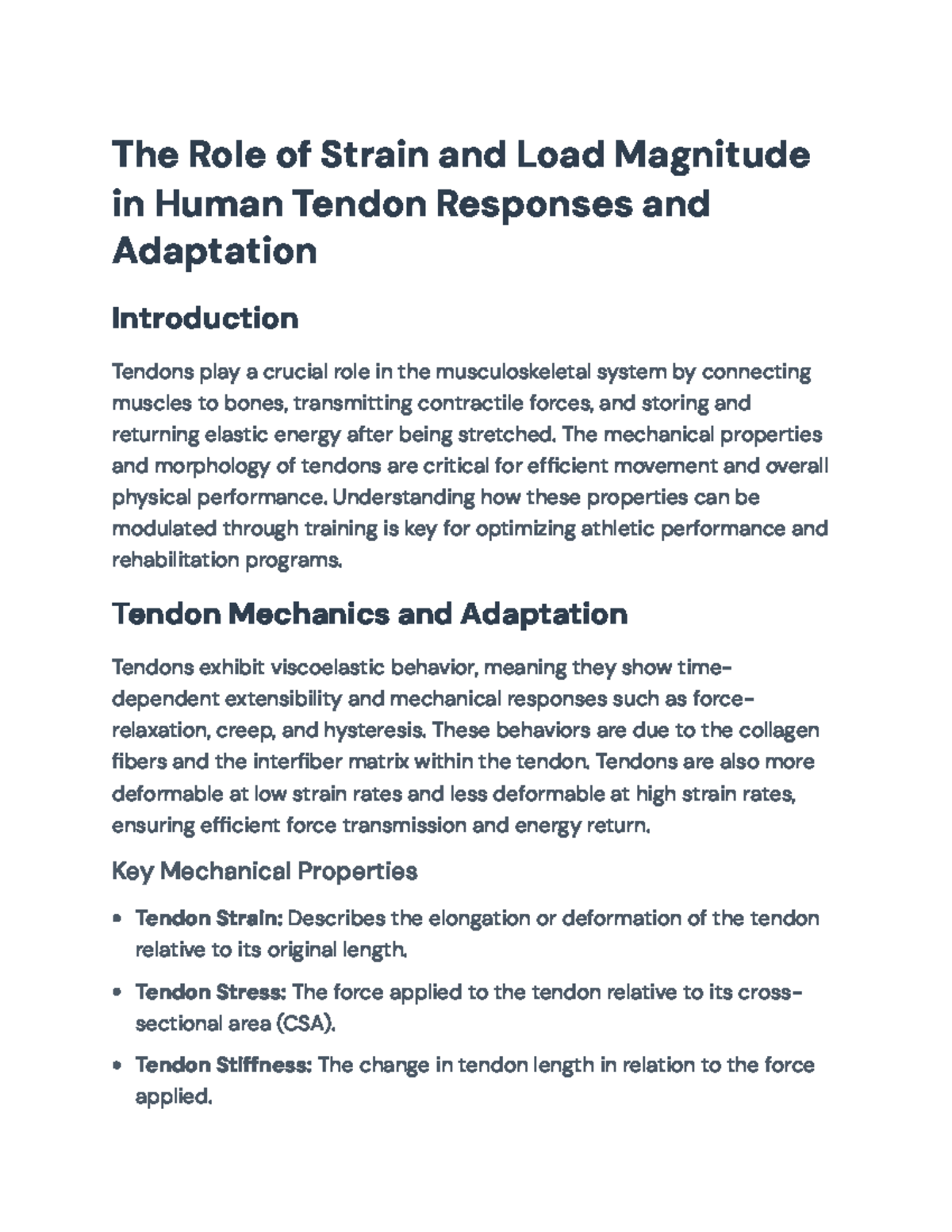 The Role of Strain Magnitude in Tendon Adaptation and Training - The ...